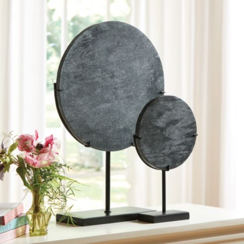 Stone Disc Table Decor Object Sculpture on Stand