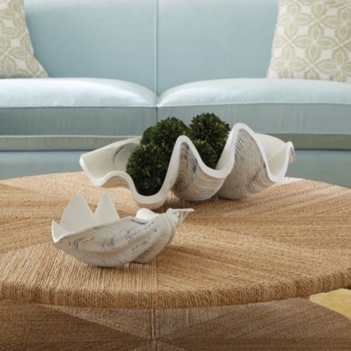 Decorative Clam Shell Handcrafted Resin Centerpiece with Off White Finish