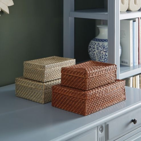 Piper Woven Boxes Set of 2 Handmade Rattan for Decorative Storage