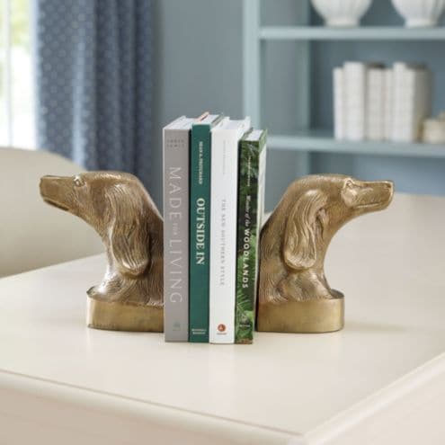 Dog Bookends with Brass Finish & Aluminum Construction