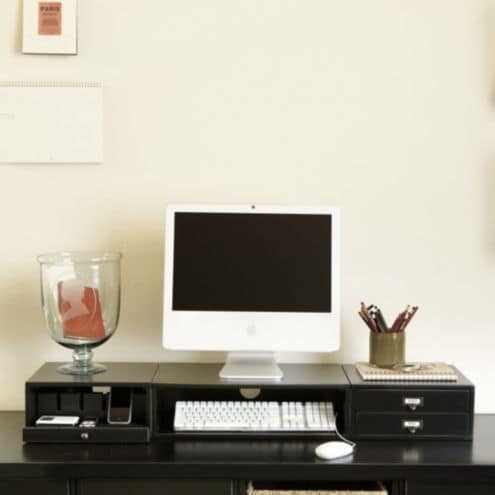 Original Home Office Low Hutch Monitor Stand with Cord Management & Storage