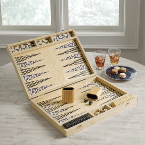 Wooden Backgammon Game Set in Navy Cheetah