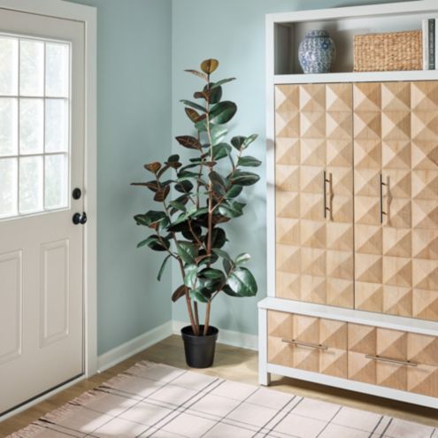 Faux Rubber Leaf Tree with Realistic Handmade Leaves & Black Pot for ...