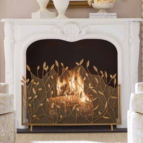 Branches Fire Screen with Antique Brass Finish & Leaf Details
