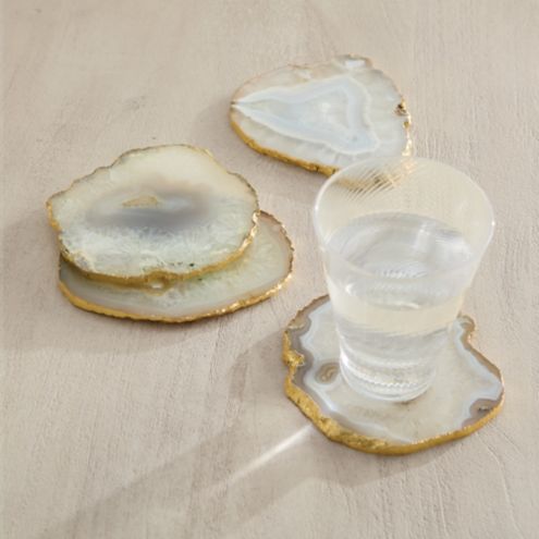 Gilded Stone Coasters Set of 4 with Gold Foil Edges & Satin Ribbon Wrapped