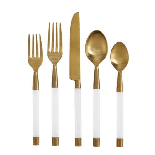 Clarissa Acrylic 5 Piece Flatware Set with Antique Brass Finish & Clear ...