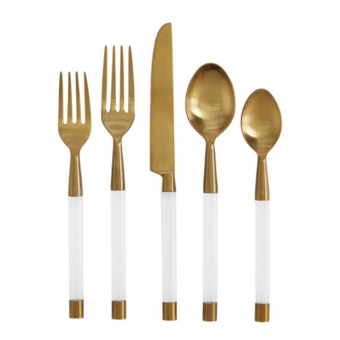 Clarissa Acrylic 20 Piece Flatware Set with Antique Brass Finish ...