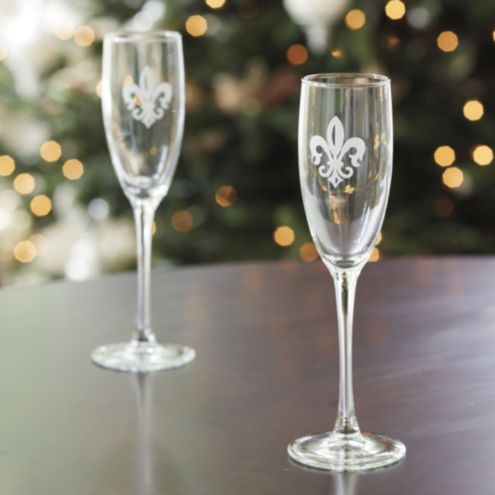 Set of 2 Etched Fleur De Lis Champagne Flutes | Ballard Designs