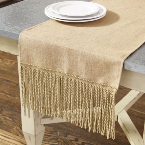 Fringed Burlap Table Runner | Ballard Designs
