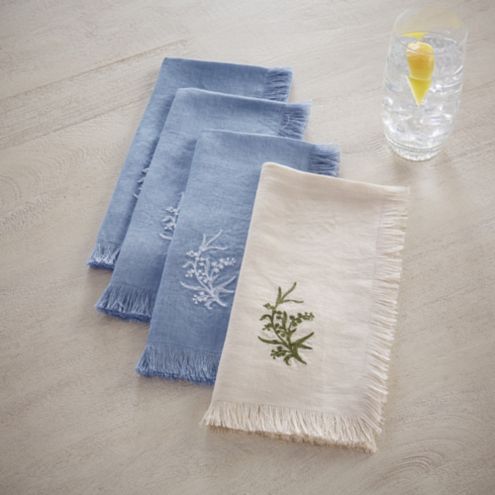 Fringed Embroidered Napkins 100% Linen with Floral Detail & Fringe ...