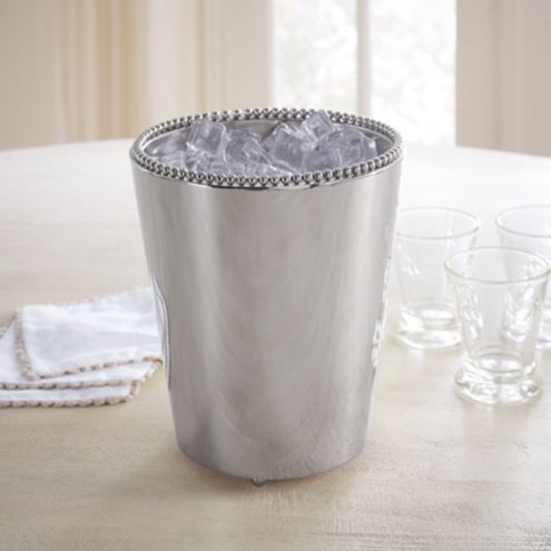 Beaded Ice Bucket with Double Wall & Silver Finish for Entertaining