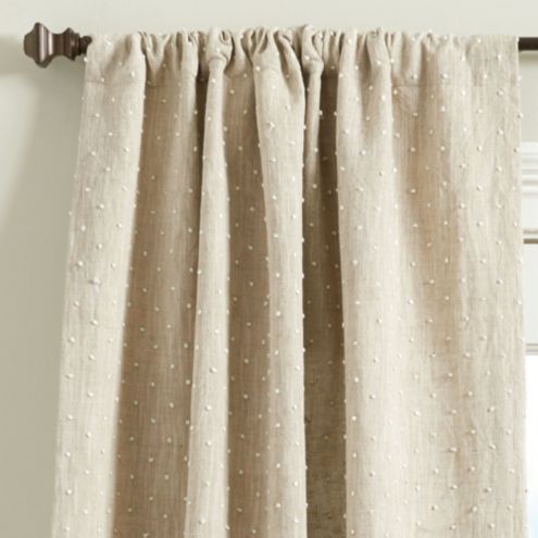 French Knot Drapery Panel with Linen Cotton Blend & Ivory Stitch Details