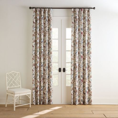 Marin Botanical & Bird Fabric Curtain Drapery Linen Panel