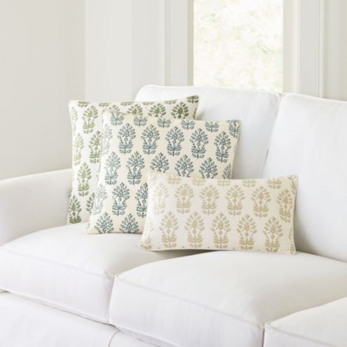 Annie Floral Block Print Cotton Throw Pillow Cover with Down Insert