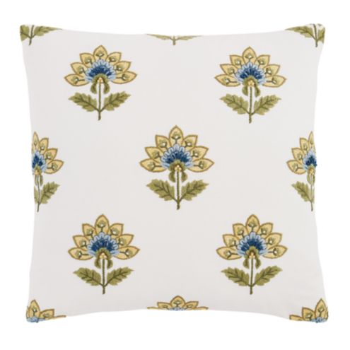 Calliope Embroidered Pillow Cover with Indian Block Print & Vibrant Colors