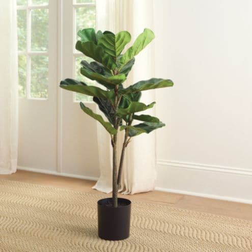 Faux Small Fiddle Leaf Tree with Realistic Details & Black Pot