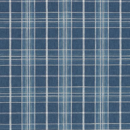 Barkley Plaid Blue Fabric with Ivory Stitching & Textured Weave for ...