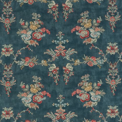 Quinton Navy Floral Linen-Cotton Blend Fabric with Vintage Look & 18 ...