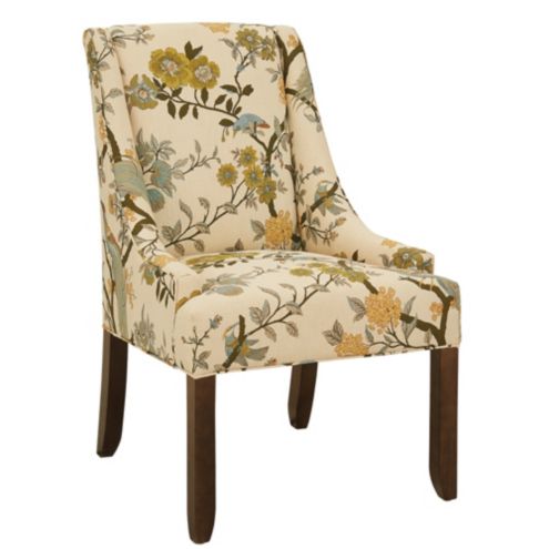 Willa Parchment Linen Fabric with Exotic Birds & Floral Design for ...