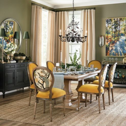 Willa Parchment Linen Fabric with Exotic Birds & Floral Design for ...