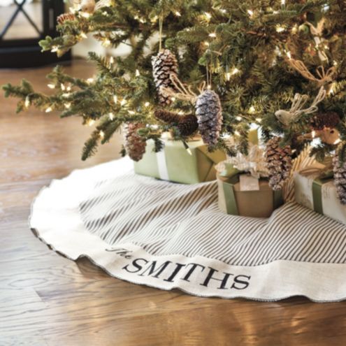 Monogrammed Ticking Stripe Tree Skirt | Ballard Designs