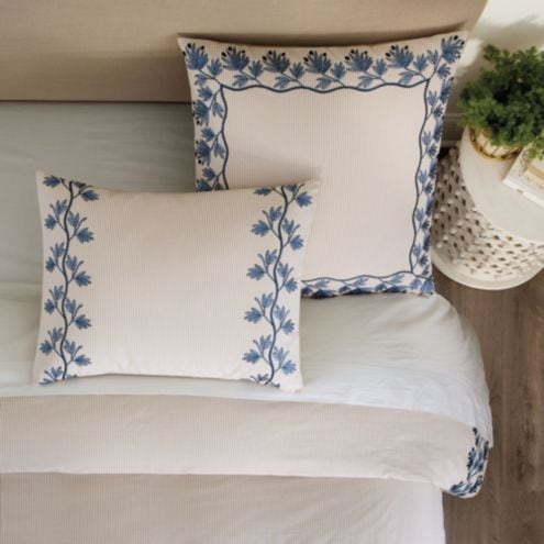 Apolline Embroidered Sham with Cornflower & Indigo Floral Borders and ...