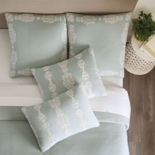 Elsbeth Crewel Embroidered Duvet Cover with Viscose-Linen Blend & White ...