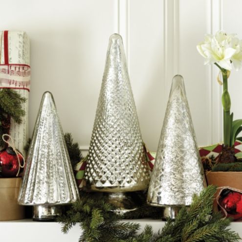 Lit Mercury Glass Trees with LED Lights & Handmade Antique Finish