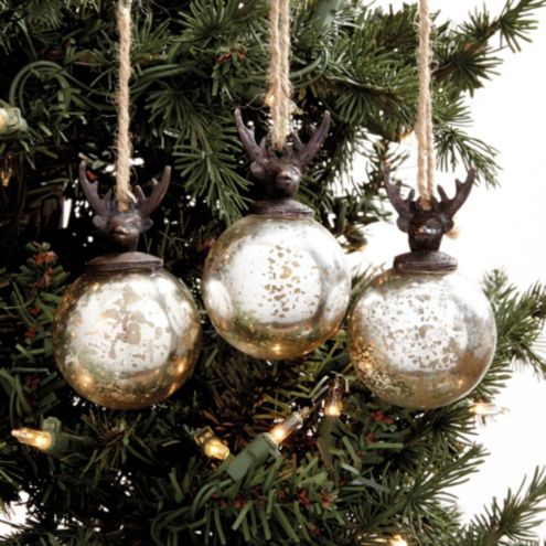 Mercury Glass Reindeer Ornaments - Set of 3 | Ballard Designs
