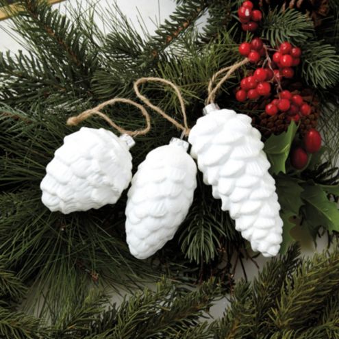 Flocked Pinecone Ornaments - Set of 3 | Ballard Designs