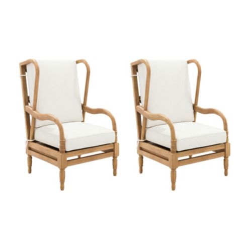 Ceylon 2-Piece Wingback Chair Set with Teak & Polyester Cushions