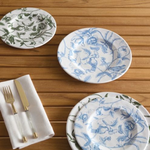 Fiora Toile Melamine Dinner Plates with Floral & Bird Design for ...