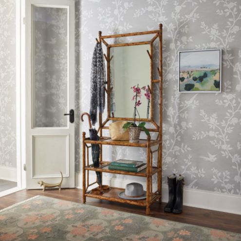 Newberry Hall Tree with Mirror, Bamboo Pegs & Umbrella Storage Shelves