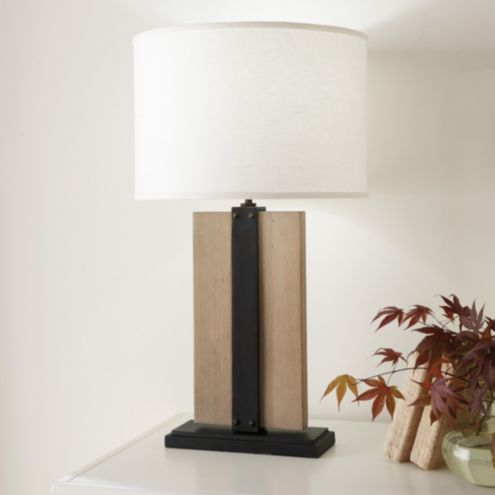 Jasper Wood Table Lamp Base Oak & Bronze with Drum Shade white