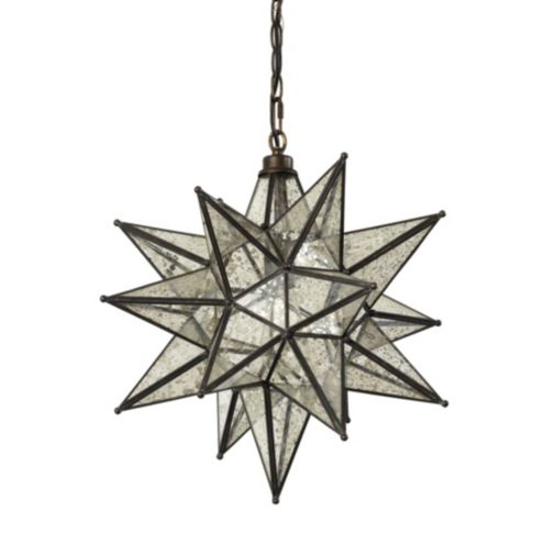 Moravian Star Pendant with Antiqued Mercury Glass & Metal Frame