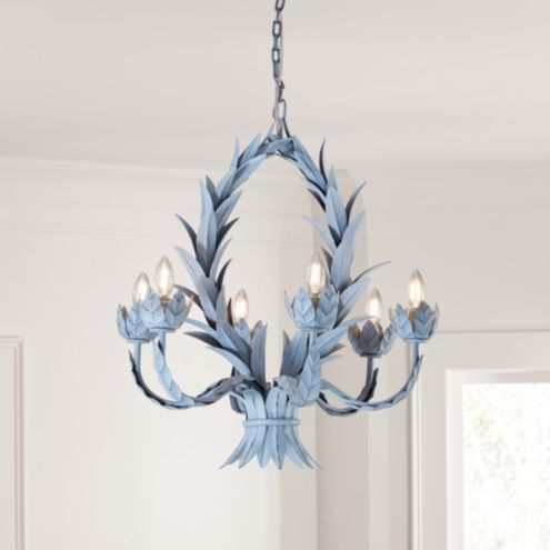 Birdie 6-Light Chandelier with Antique Blue Finish & Iron Laurel Leaf ...