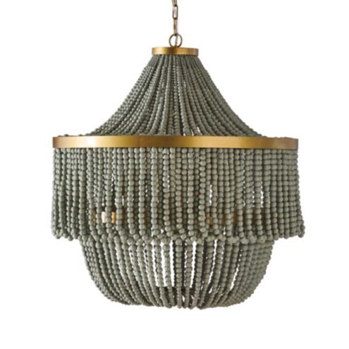 Netta 6-Light Chandelier with Sage Green Wooden Beads & Antique Brass