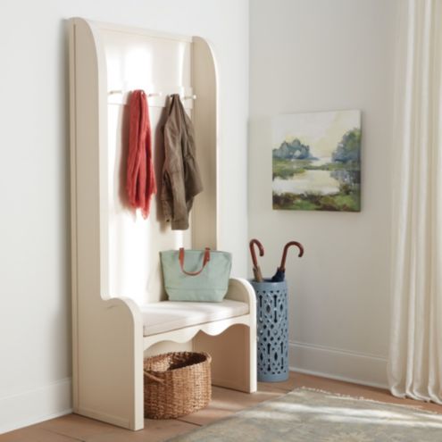 Finley Entry Bench with 6 Peg Coat Rack & Zippered Cushion Seating for 2