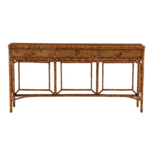 Newberry Console with Hand-Finished Rattan & Wood, 3 Soft-Close Drawers ...
