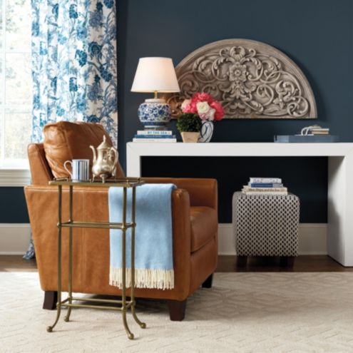 Brandy Side Table with Dark Walnut Wood & Antique Brass Finish