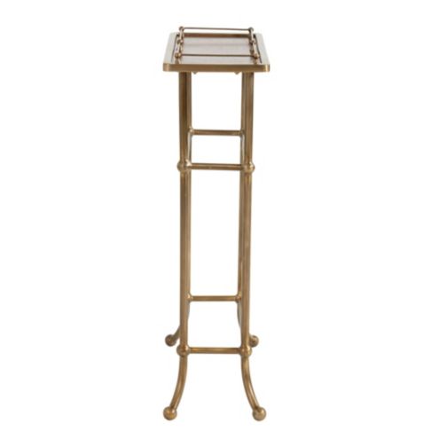 Brandy Side Table with Dark Walnut Wood & Antique Brass Finish