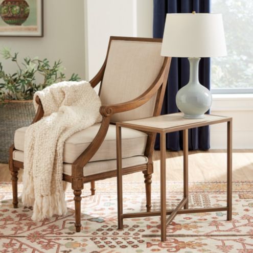 Clare Side Table with Antique Gold Finish & Travertine Marble Top