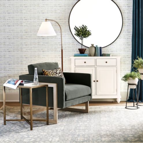 Clare Side Table with Iron & Travertine Marble