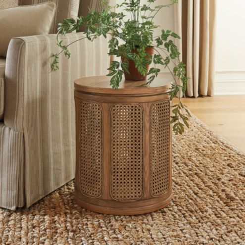 Elly Round Cane Side Table with Storage