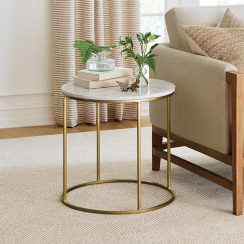 Cade Side Table Round Marble Top & Brass Base