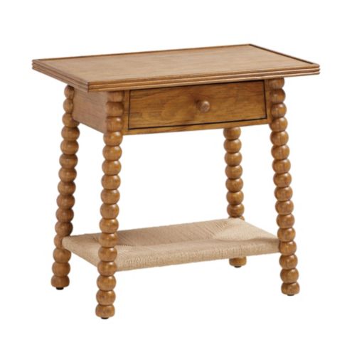 Arbor Wood Side Table with Spool Legs & Drawer