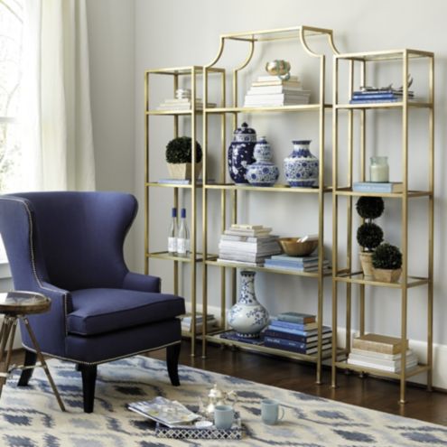 Silvia Narrow tag re with 4 Glass Shelves & Brass Finish Steel Frame