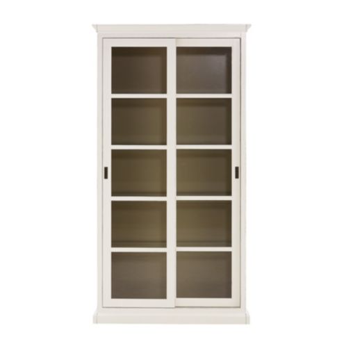 Cortona Tall Bookcase with Sliding Glass Doors & Touch Lighting in ...