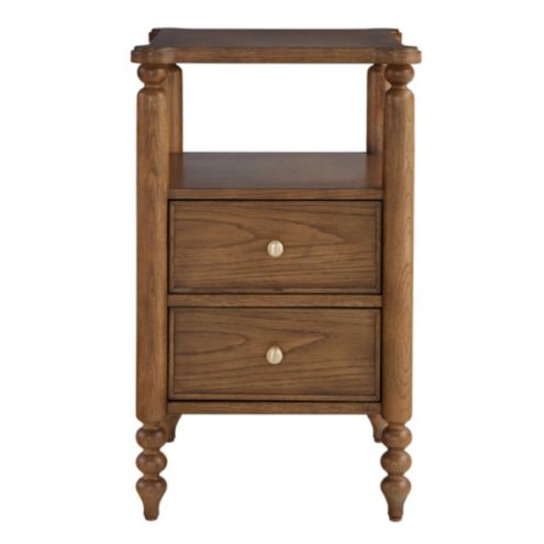Dover Small 2-Drawer Nightstand with Solid Oak & Brass Knob Pulls