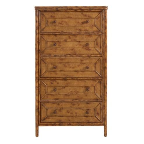 Newberry 5-Drawer Tall Dresser with Natural Rattan & Wood